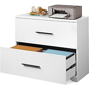 DEVAISE 2 Drawer Wood Lateral File Cabinet with Anti-tilt Mechanism, Storage Filing Cabinet for Home Office, White