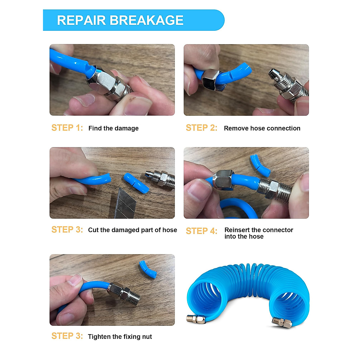 SARDVISA 22-Packs Air Compressor Accessories Kit, 25FT Upgrade Repairable Air Hose with 1/4'' NPT Air Tool Kit, Air Blow Gun/Air Chuck/Tire Gauge, Pneumatic Tool Set