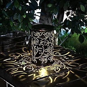 Esgarden Solar Lantern Bronze Owl Outdoor Light Solar Hanging Lanterns Retro Metal Solar Lantern with Handle Garden Decor Table Lights for Patio Yard Pathway (7.9 inch) (owl)