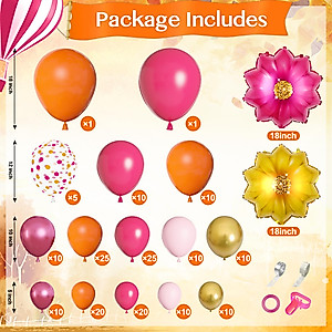Ouddy Life Pink and Orange Balloons Arch Kit Party Decorations, 183 Pcs Hot Pink Orange Gold Metallic Confetti Flower Foil Balloon for Fall Tropical Summer Birthday Baby Shower Wedding Party Supplies