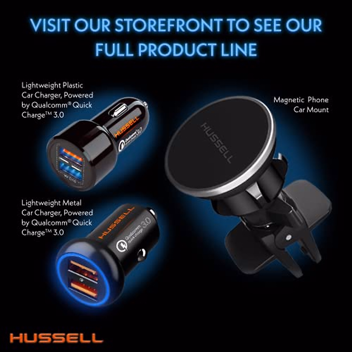 Hussell Car Charger Adapter for Cigarette Lighter - Fast Charge, Mini, Aluminum, Portable 3.0 Car Chargers with Dual USB Ports - Compatible with iPhone, Android, Samsung Galaxy - Stocking Stuffers