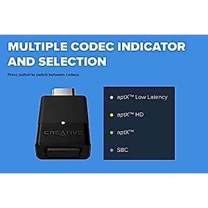 Creative BT-W3 Bluetooth 5.0 USB-C Audio Transmitter, aptX LL and aptX HD, 3.5 mm Analog Mic for Voice Chat Support, Codec Indicator and Selection, Plug-and-Play for PS4, Nintendo Switch, PC, and Mac