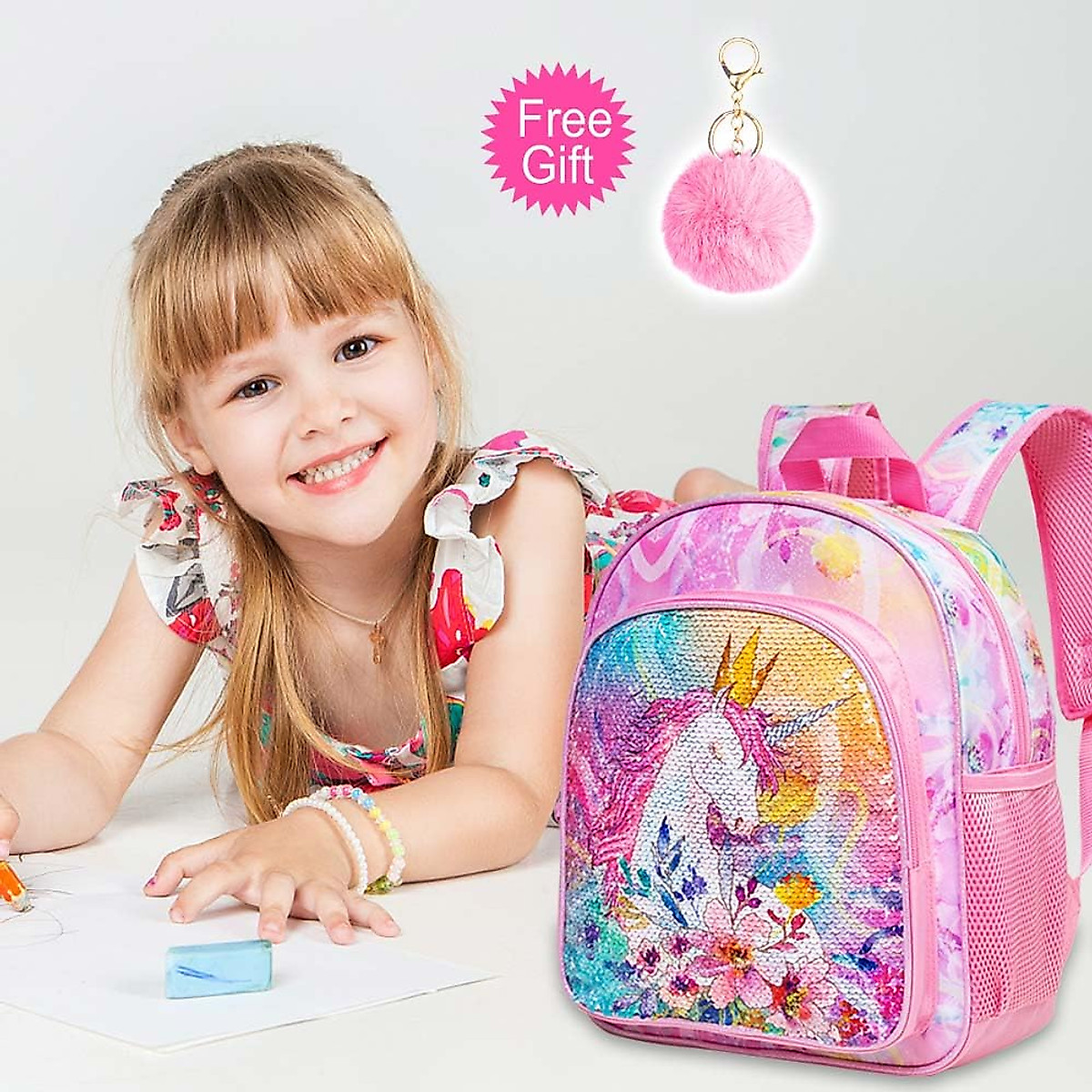 WZLVO Toddler Backpack for Girls, 12" Cute Unicorn Sequin Preschool Bookbag, Kindergarden School bag for little Kids