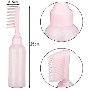 Hair Dye Brush Bottle Applicator Bottle for Hair Oil Hair Colouring Hair Dyeing Bottle Brush with Graduated Bottle Comb Root Comb Salon Hair Coloring Tool (2 Pack Pink)