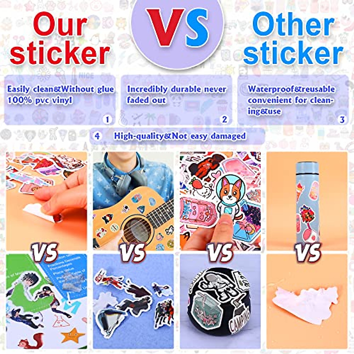 Arme 600 PCS Stickers Pack，Cute Colorful Waterproof Stickers，Vinyl Art Stickers.Stickers for Water Bottles,Skateboards and Notebooks, Laptop Stickers for Teens Girls Kids Adults
