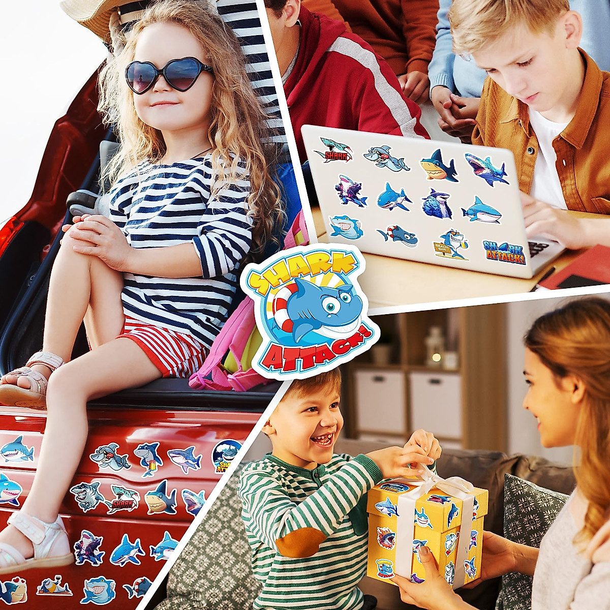 50PCS Funny Shark Stickers Sea Animal Stickers Water Bottle Stickers for Kids Cute Aesthetic Vinyl Waterproof Stickers for Laptop Scrapbooking Notebooks