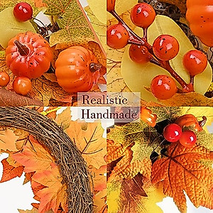 Fall Decor - Fall Wreaths for Front Door, 18" Fall Wreath with Fall Leafs Pumpkins Berry - Fall Decorations for Home Autumn Wreath Decor for Front Door