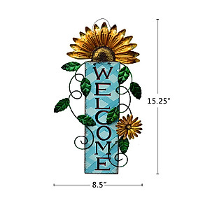 Metal Welcome Sign Rustic Wall Hanging Plaque - Decorative Welcome Flower Signs for Porch Front Door Farmhouse Home Decoration Garden Themed Wreath Ornament (Yellow)