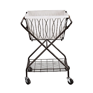 Artesa Verona Collapsible Metal Laundry Cart with Removable Basket & Canvas Bag, 20.5" L x 16.2" W x 13" H, Antique Black