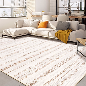Area Rug Living Room Rugs: 6x9 Large Soft Machine Washable Boho Moroccan Farmhouse Neutral Stain Resistant Indoor Floor Rug Carpet for Bedroom Under Dining Table Home Office House Decor - Brown