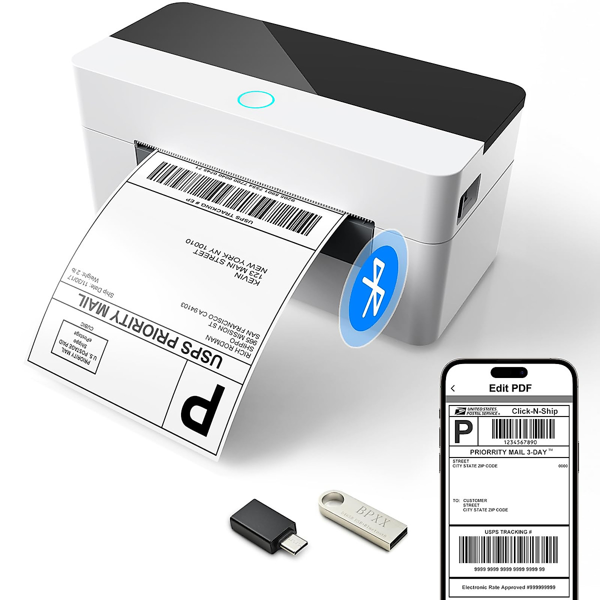 BPXX Bluetooth Thermal Label Printer 4×6, Shipping Label Printer for Small Business, Desktop Label Printer Support Android/iPhone/Windows, Compatible with Shopify, Ebay, USPS, Amazon, Etsy, D463B