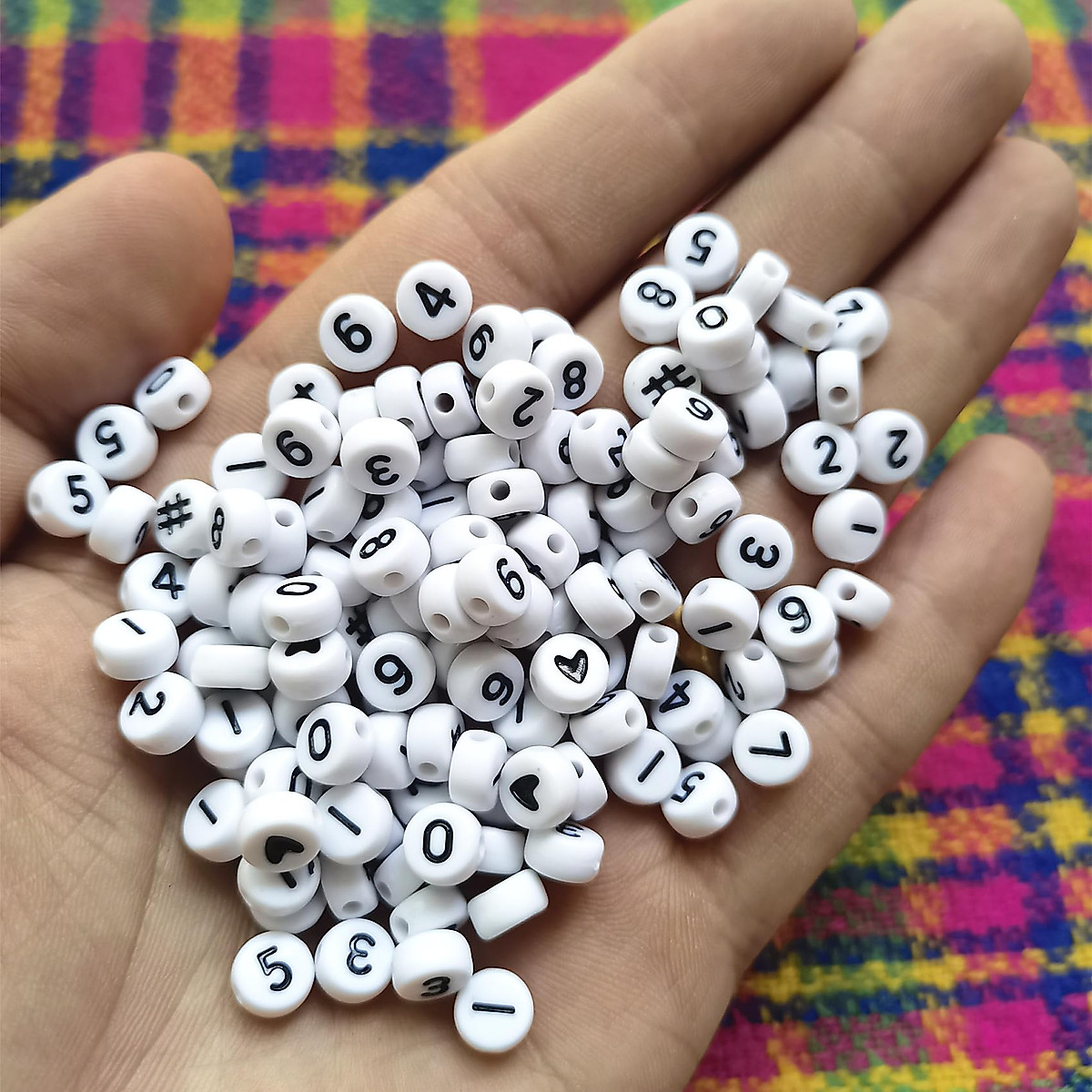 Amaney 500pcs Number Beads 7x4mm 0-9 Heart # White Acrylic Plastic Round Shape Loose Beads