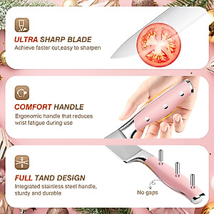 Pink Knife Set,15 Pieces Professional Kitchen Knife Set with Universal Knife Block, Super Sharp Knife Set with Ergonomic Handle Non-stick Stainless Steel Knife Block Set (Pink-15 Pieces)