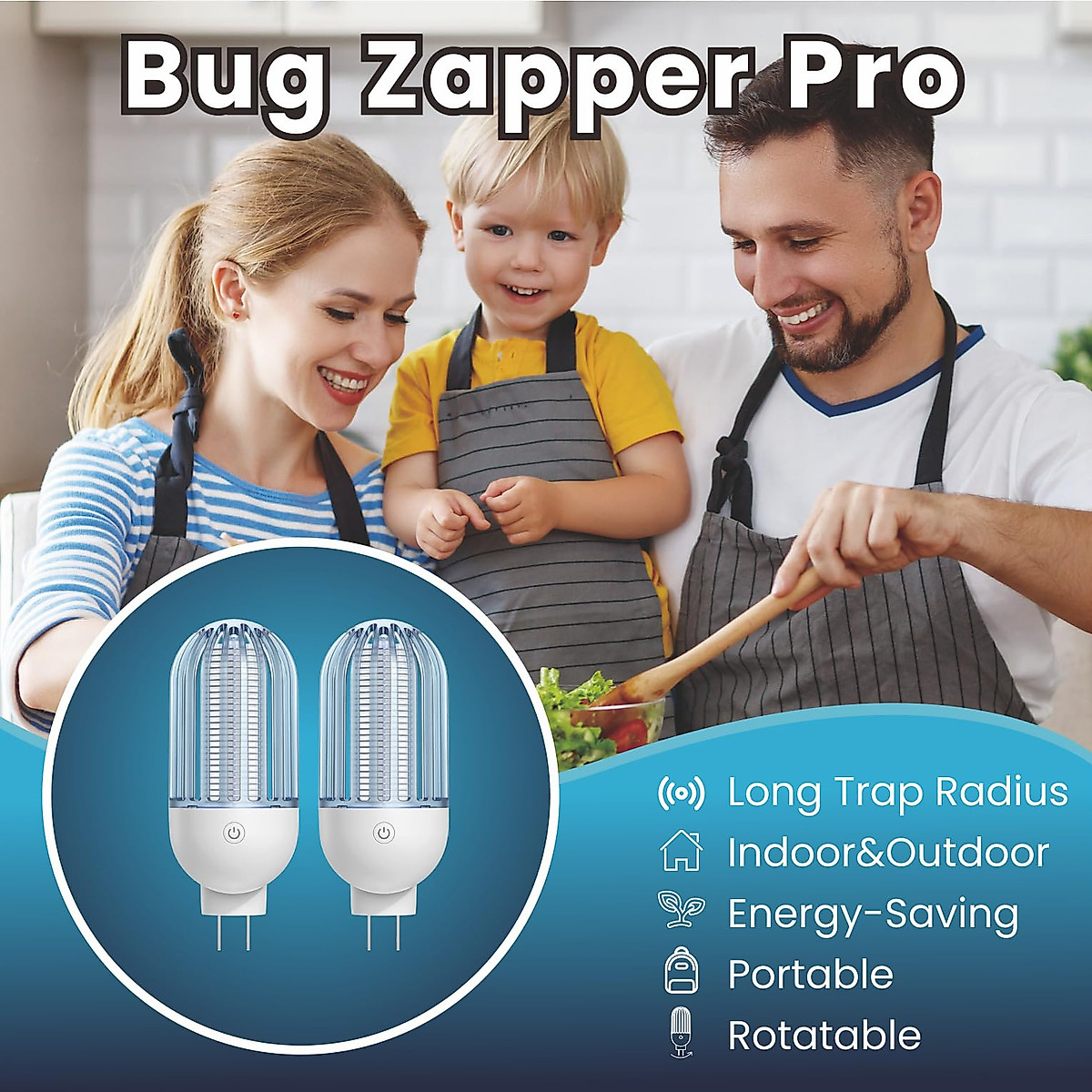Mosquito Killer Lamp with Rotatable Plug, Electric Indoor Bug Zapper for Home Mosquito Indoor Bug Lights Zappers Electric Bug Zapper 2100V Output, 2-Pack