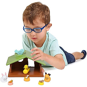 Top Right Toys Wooden Family Pets Dollhouse Set Dog Cat Bunny Pet Set with Animal Pet Doll House - 12 Pieces