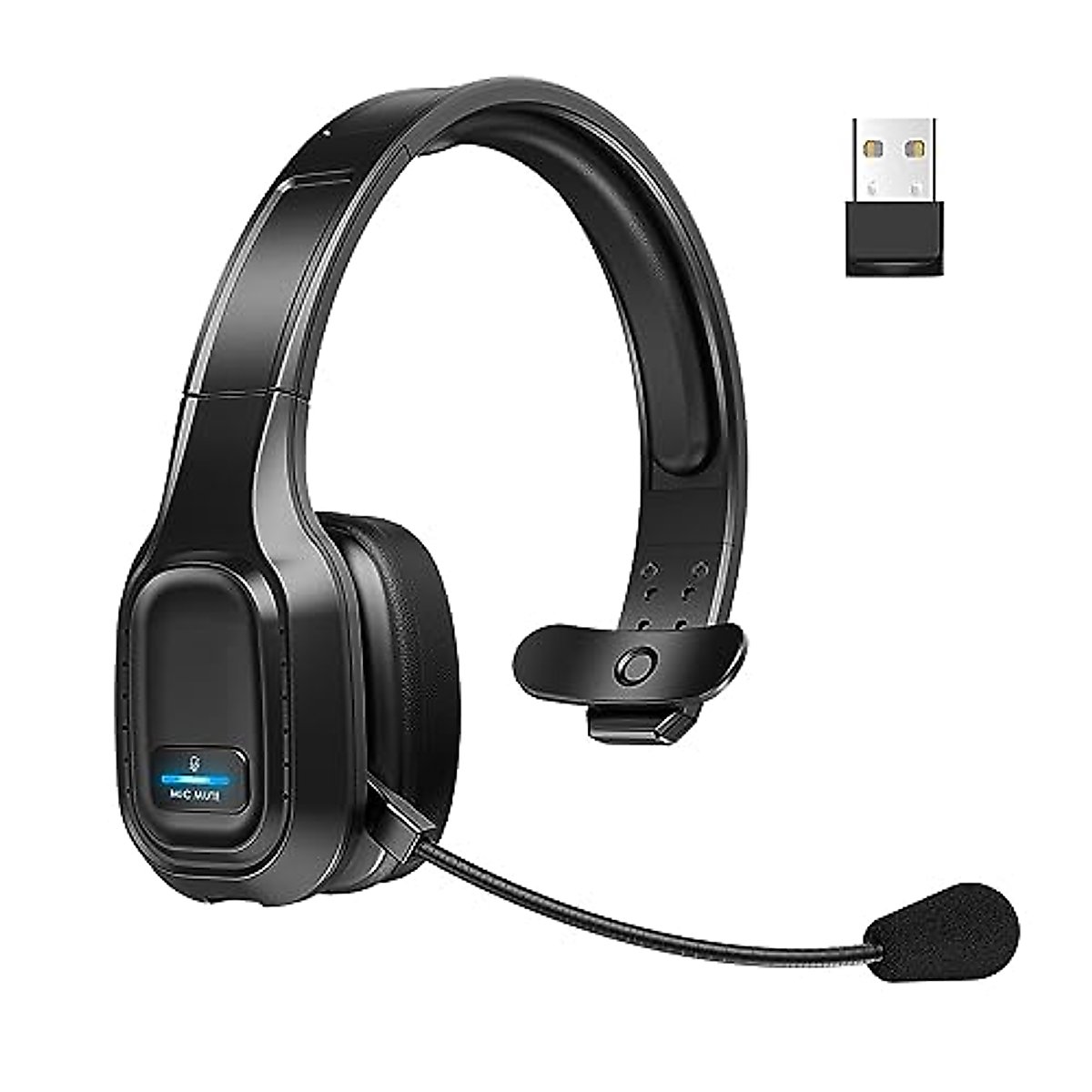 TECKNET Bluetooth Headset with Microphone for PC, Trucker Bluetooth Headset with AI Noise Cancelling & Mute Button, Wireless Headset with Mic for Computer Work from Home Office Call Center Zoom Skype