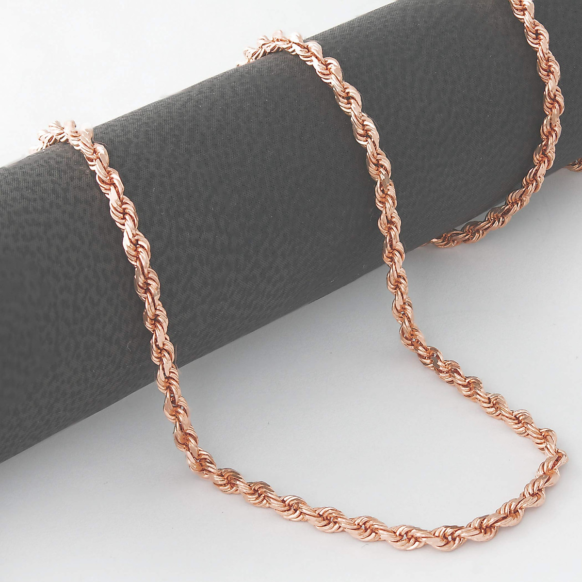 Nuragold 10k Rose Gold 2.5mm Rope Chain Diamond Cut Pendant Necklace, Womens Mens Jewelry 16" 18" 20" 22" 24" 26" 28" 30"