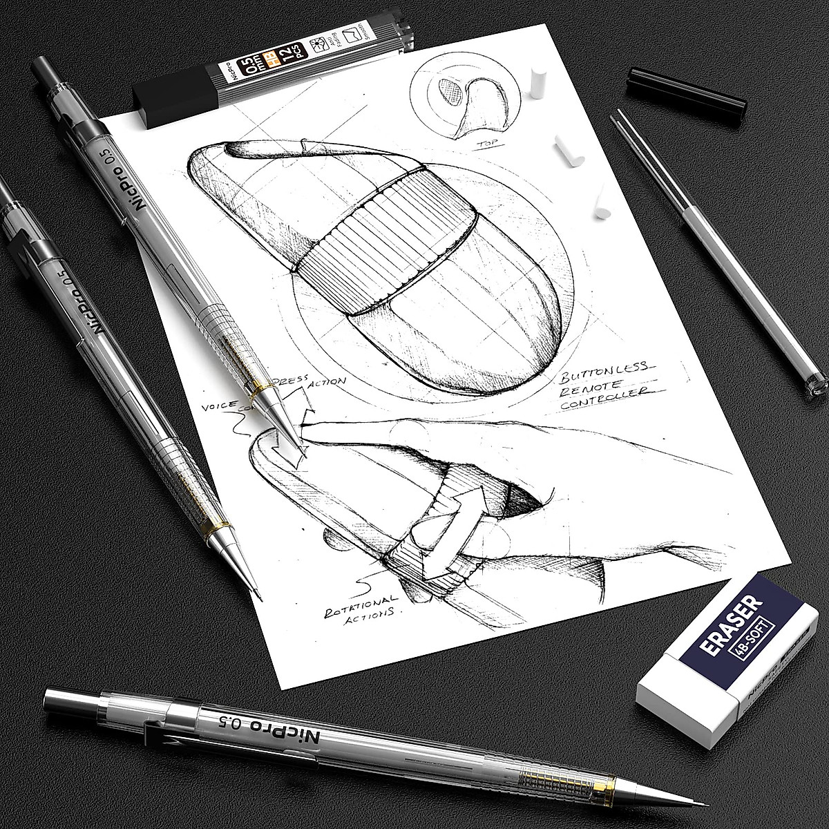 Nicpro 3 PCS 0.5 mm Art Mechanical Pencil Set with Case, Drafting Pencil 0.5mm with 3 Tubes HB Lead Refills, Eraser for School Supplier, Architect Art Writing, Drafting, Drawing, Sketching