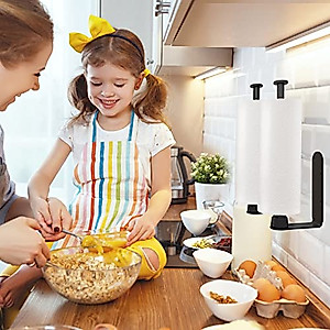 Paper Towel Holder Under Cabinet , One Hand Operable Paper Towel Holder Wall Mount with Damping Effec, Under Counter Paper Towel Holder Self-Adhesive or Drilled, for Kitchen, Bathroom ( Black)