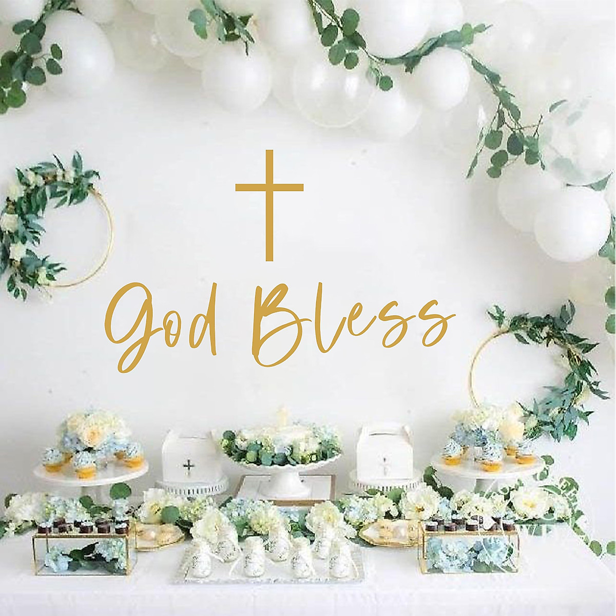 ZAIBIANHAO God Bless Baptism Wall Decal for Balloon Arch - God Bless Party Decal, Baptism First Communion Party Decorations Wall Decal (God Bless Decal)
