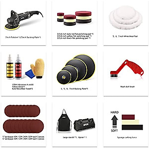 SPTA Buffer Polisher, 7 Inch 180mm Rotary Polisher Car Polisher Electric Polisher RO Polisher & Polishing Pads Set for Auto Buffing and Polishing