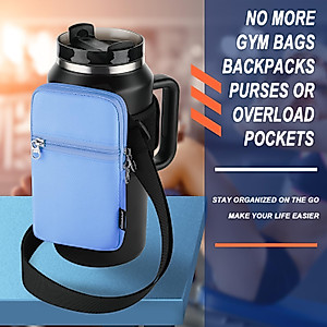Gym Water Bottle Pouch for Stanley Tumbler with Handle, Universal Water Bottle Carrier Sling Sleeve with Strap & Pocket, Fits for A Variety of Stanley Tumbler, Gym Water Bottles for Owala, 40-128 oz
