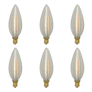 Royal Designs, Inc. Silk Wrapped Torpedo Shaped LED Light Bulbs, E12 Candelabra Brass Base, 130V, 40 Watts (4W LED), Set of 6