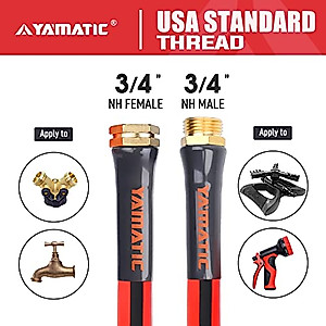 YAMATIC Garden Hose 50 ft,Ultra Durable Water Hose, 5/8 inch Premium Hose with Solid Brass Connector for All-Weather Outdoor, Car wash, Lawn, Red