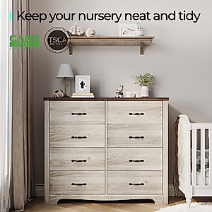 LINSY Home 8 Drawer Dresser, White Dresser for Bedroom, Farmhouse Dresser Organizer, Chest of Drawers for Nursery,Baby,Kids Bedroom