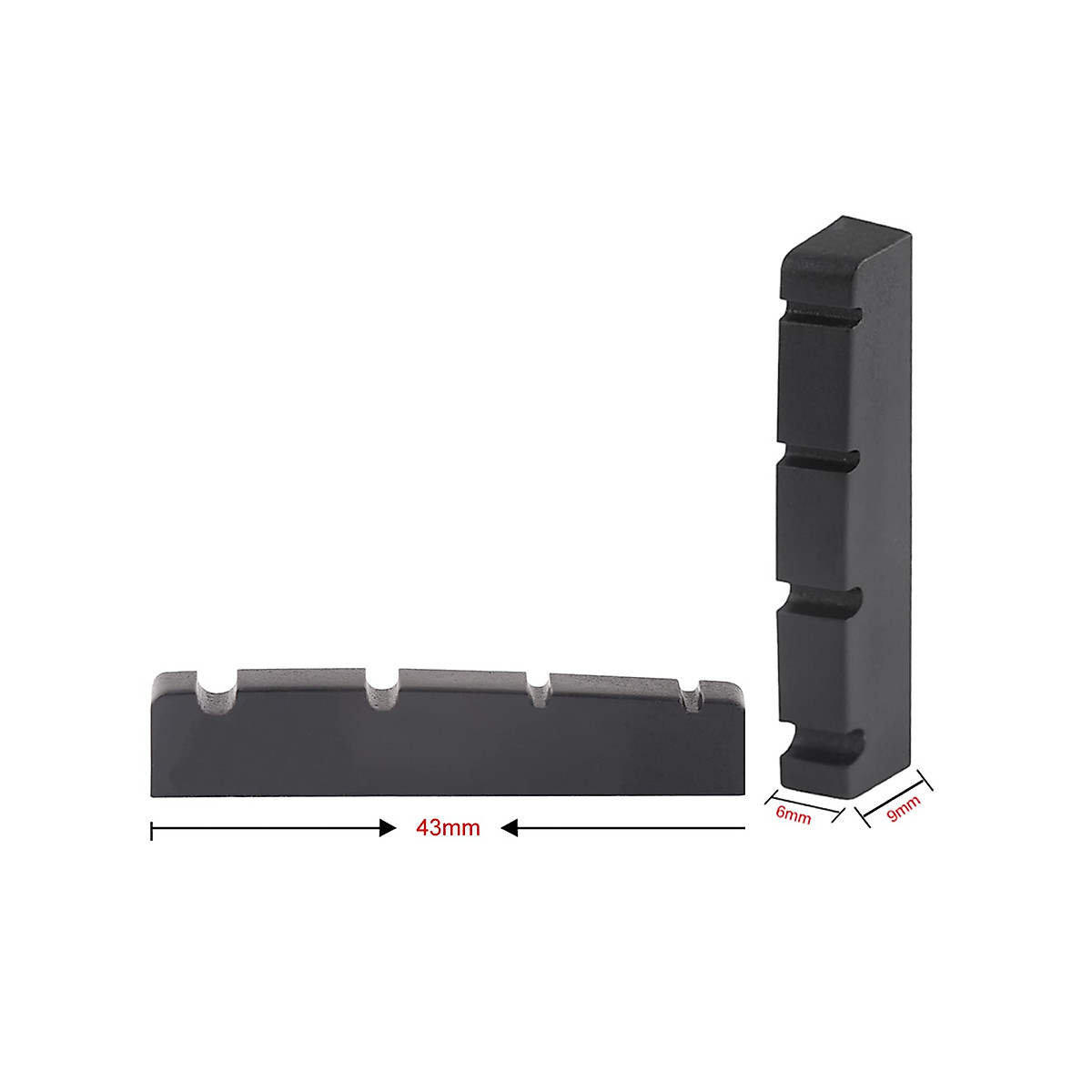 Metallor 4 String Graphite Bass Guitar Nut Pre-Slotted Top Nut Compatible with PB Bass Black 43 x 9 x 6mm Set of 2pcs.