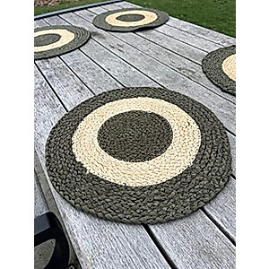 Premium Jute Placemats Set - Golden Fiber Collection | 100% Natural and Eco-Friendly | Soft & Durable | Round 13" x 13" | Dining Room Table Mat in Green and Natural Jute Color (Set of 6)