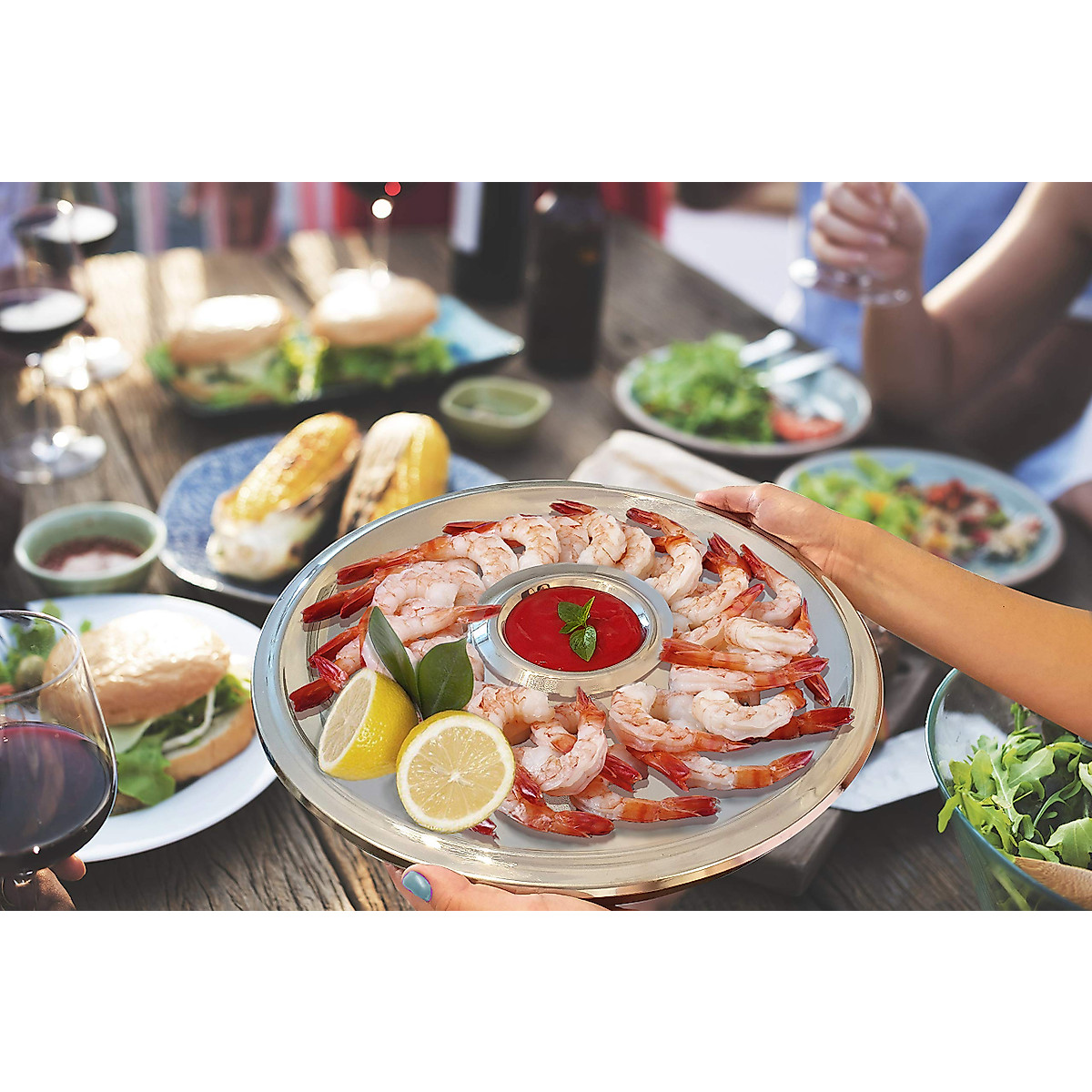 Maverick Unity Shrimp Cocktail Serving Dish and Bowl With Ice - Elegant and Large Platter for Seafood, Oysters, Crawfish, Veggies, Fruits, Salads.