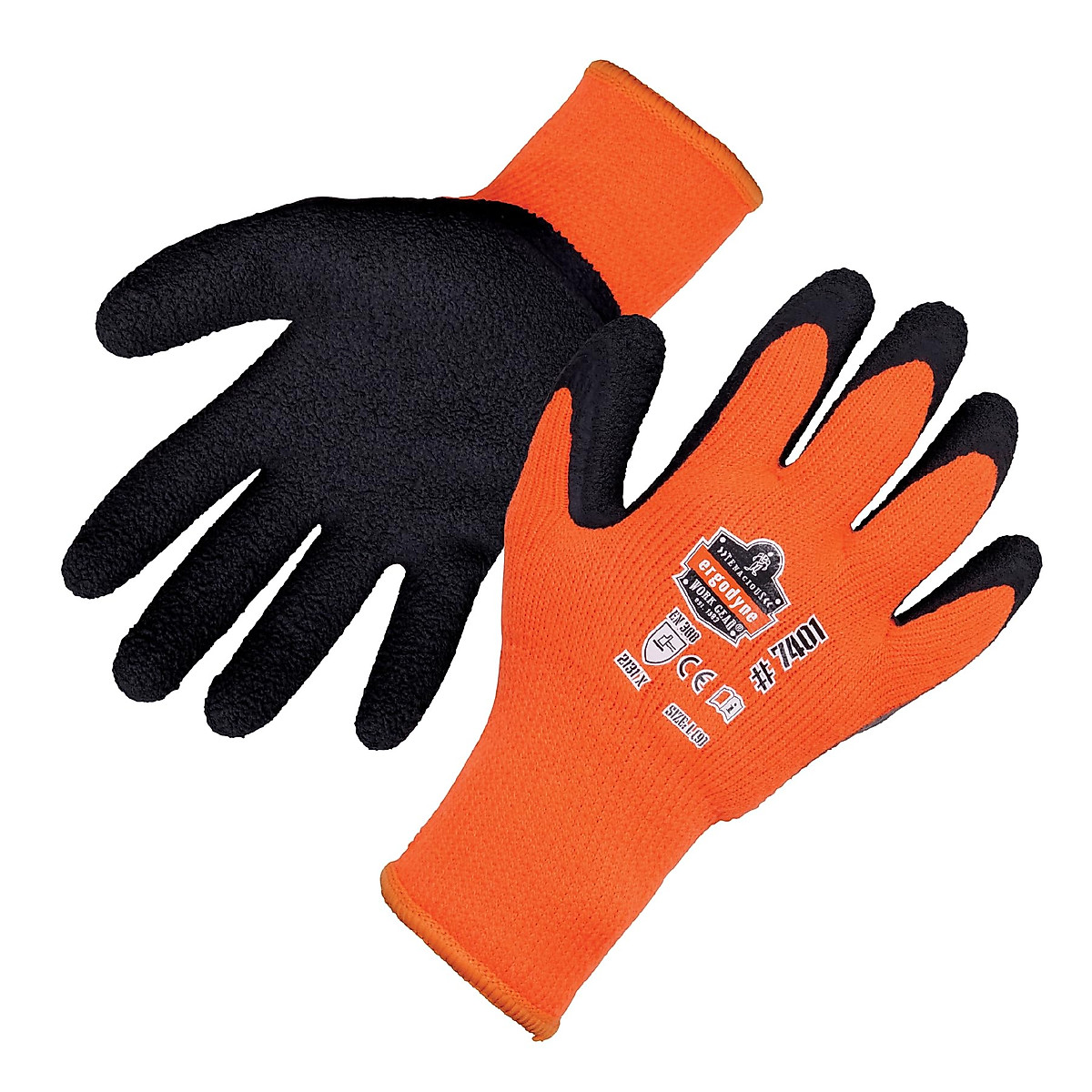Ergodyne ProFlex 7401 Coated Winter Work Gloves, Latex Coated Palm, Thermal Fleece Lining, Orange