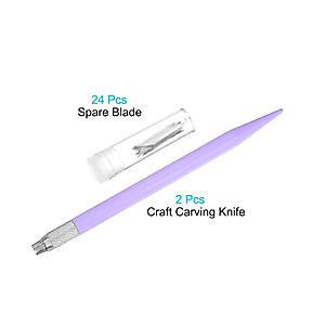 uxcell Art Craft Knife Set, 2pcs Carving Knife with 24pcs Spare Metal Blade for Scrapbooking Stencil Hobby DIY, PVC Plastic Handle, Purple (2 Set)