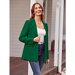 MASCOMODA Casual Blazer Jackets for Women 2023 Fall Long Sleeve Open Front Button Work Office Suit Jacket with Pockets(Green,X-Large)