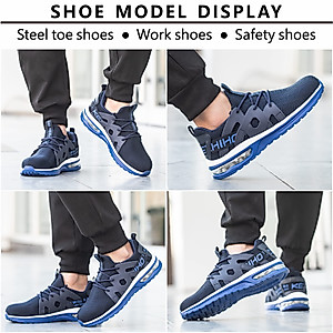 Kezhiho Steel Toe Shoes for Men Women Air Cushion Lightweight Work Shoes Comfortable Breathable Puncture Proof Slip Resistant Sneakers Construction Industrial Safety Shoes (D0230339)