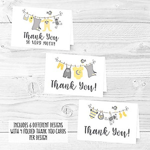 24 Clothesline Baby Shower Thank You Cards With Envelopes, Girl or Boy Sprinkle Thank-You Note, 4x6 Gratitude Card Gift For Guest Pack, Gender Neutral Reveal DIY So Grateful Varied Event Stationery