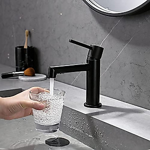 Bathroom Faucet, Indare Single Hole Brass Matte Black Bathroom Faucet with Pop-up Sink Drain Assembly and Faucet Supply Hose