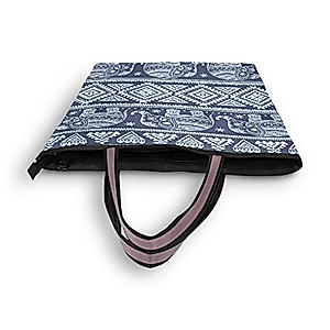 QMXO Ethnic Indian Lotus Elephant Print Handbags and Purse for Women Tote Bag Large Capacity Top Handle Shopper Shoulder Bag