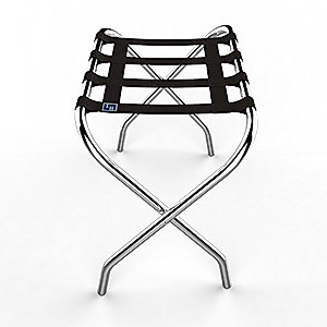 Chrome Folding Luggage Rack and Suitcase Stand- Durable Folding Bag Holder with Black Nylon Straps by Lavish Home