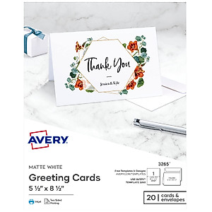 Avery Printable Greeting Cards, Half-Fold, 5.5" x 8.5", Matte White, 20 Blank Cards with Envelopes (3265)