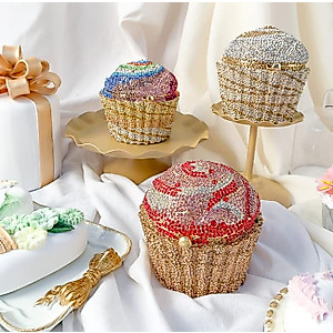 UMREN Cute Mini Cupcake Clutch Purse for Women Rhinestone Crystal Evening Bag Wedding Bridal Handbag Party Cocktail Shoulder Bag Pink