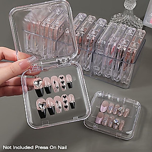 LUCKJUJU 12 Pcs 2.75" Press On Nail Storage Box Container False Nail Organizer Acrylic Display Case Packaging Box with Adhesive Double Sided Tape for Nail Art (Not Included Press On Nail)