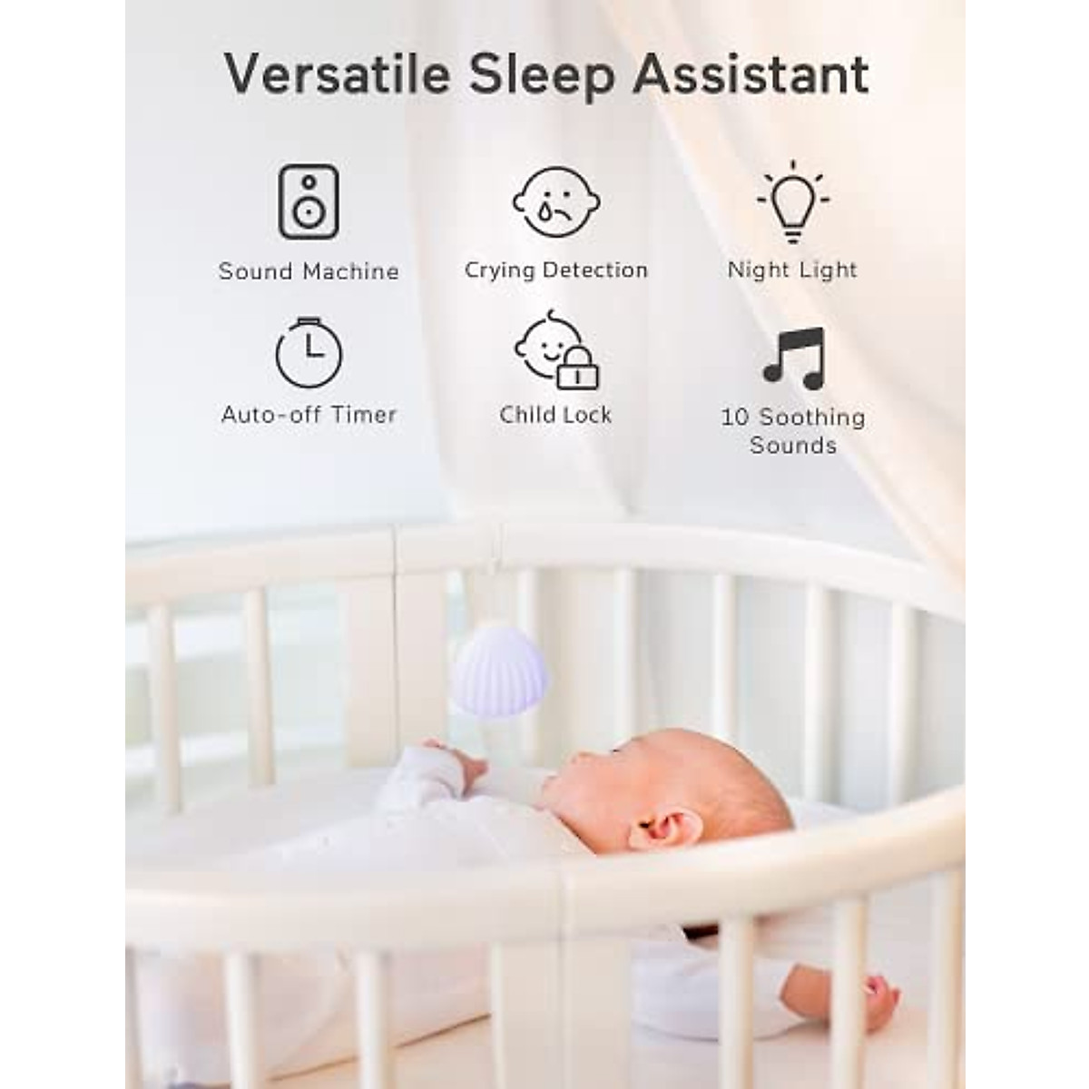 Momcozy Portable Sound Machine, Little Shell White Noise Machine with Crying Detection, 10 Soothing Sounds, Night Light, USB Rechargeable, for Travel On-The-Go Use, for Baby Kids Adults Sleeping