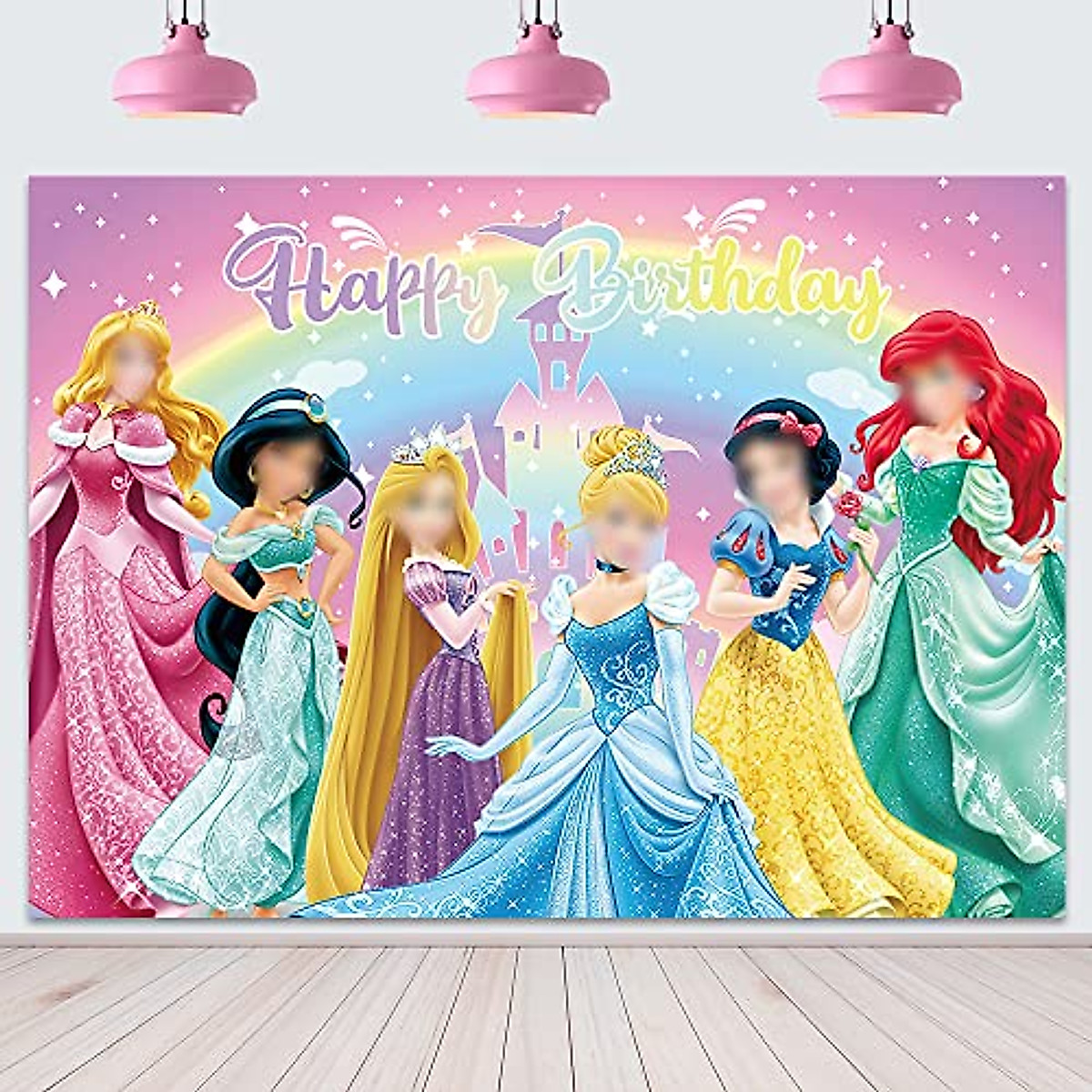 Princess Birthday Backdrop Princess Theme Photography Background Girls Party Supplies Princess Baby Shower Decorations Cake Table Banner Kids Photo Booth Props 5x3FT