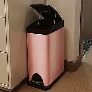 Qflushor Trash Can with Lid, 8 Liter / 2.1 Gallon Bathroom Trash Can, Garbage Cans for Kitchen, Stainless Steel Trash Can with Recycling Bin, Pink