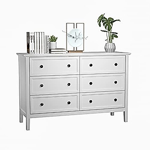LYNSOM White Dresser, Modern Dresser for Bedroom with Deep Drawers, Wooden 6 Drawer Double Dresser for Living Room, Wide Chest of Drawers with Storage for Home
