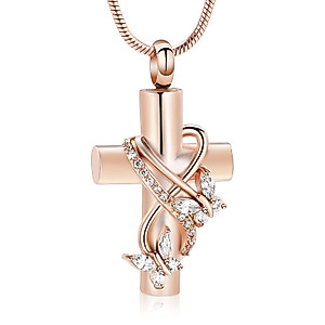 zeqingjw Cross Cremation Jewelry for Ashes Crystal Urn Necklace for Ashes Stainless Steel Urns Memorial Ashes Necklace Pendant Keepsake Jewelry
