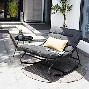 Grand patio Rocking Chair Indoor and Outdoor, Metal Patio Lounge Rocking Chair with Thick Cushion, Comfy Modern Rocker for Living Room Porch Backyard