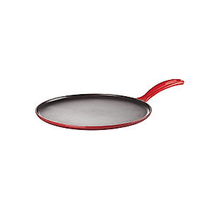 Le Creuset Enameled Cast Iron Crepe Pan with Rateau and Spatula, 10.75", Cerise